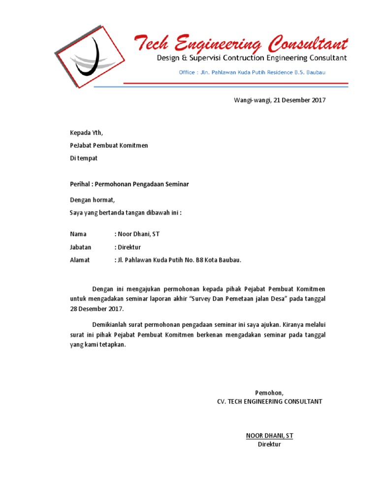 Contoh Surat Permohonan Seminar | PDF