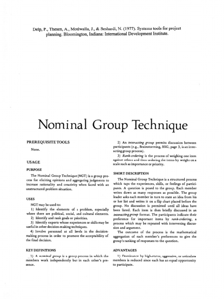 Nominal Group Technique | PDF | Leadership | Psychological Concepts