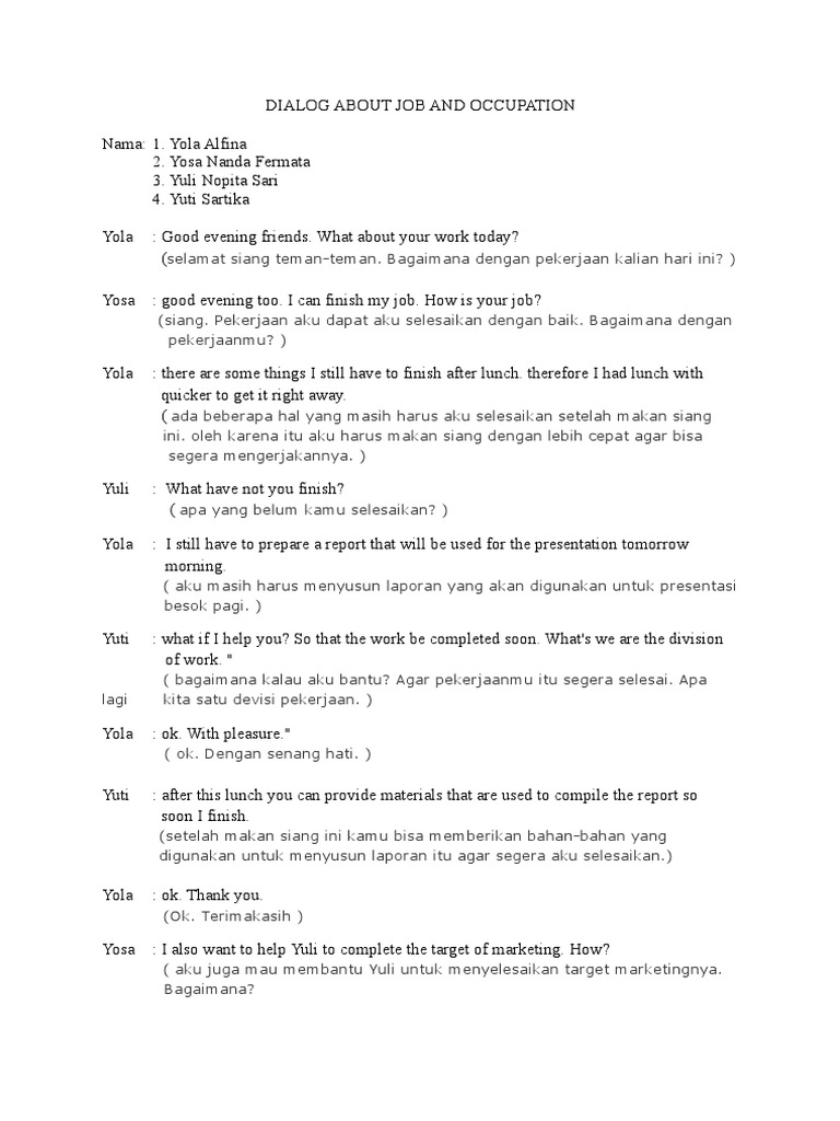 Dialog About Job and Occupation | PDF