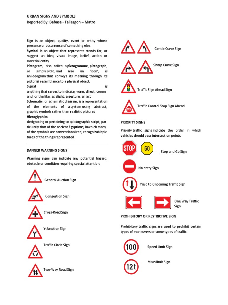 Urban Signs and Symbols Handout. Arpl II | PDF | Traffic | Road Transport