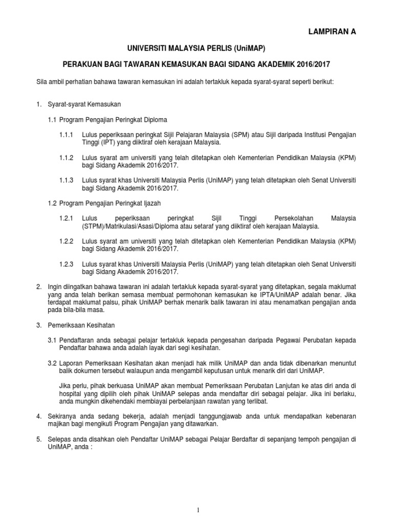 LAMPIRAN A - Perakuan Bagi Tawaran Kemasukan | PDF