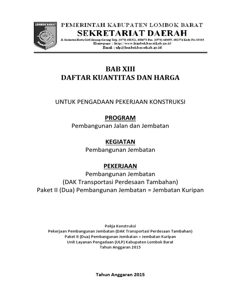 RAB Kos Jembatan Kuripan PDF | PDF