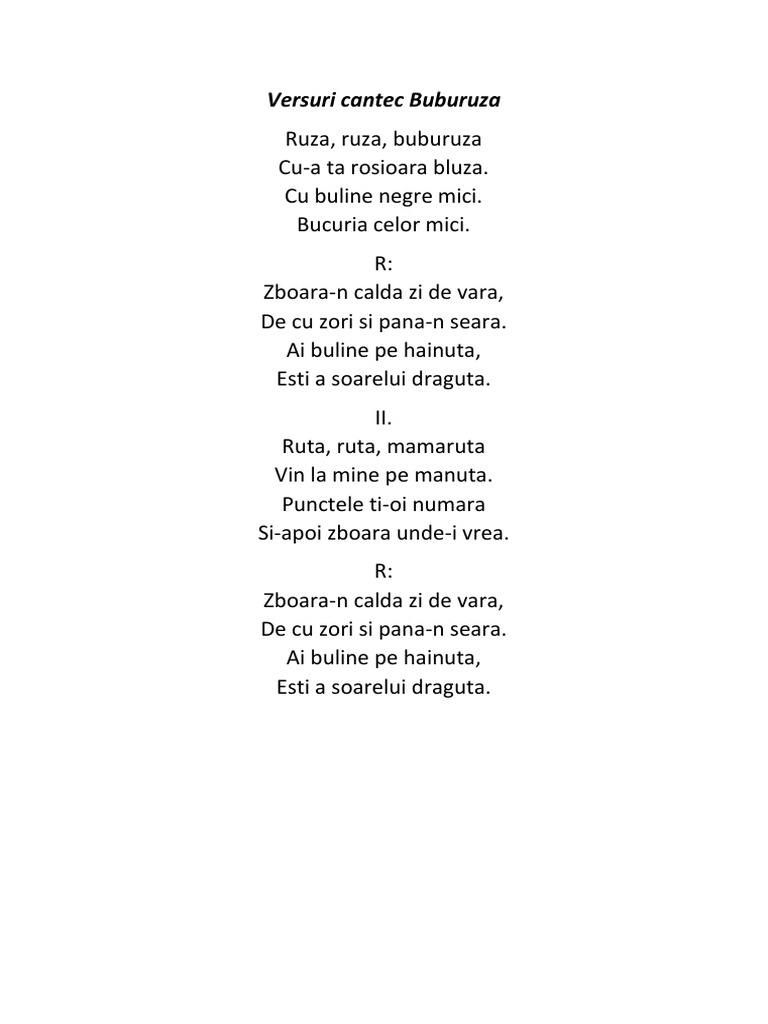 Versuri cantec Buburuza