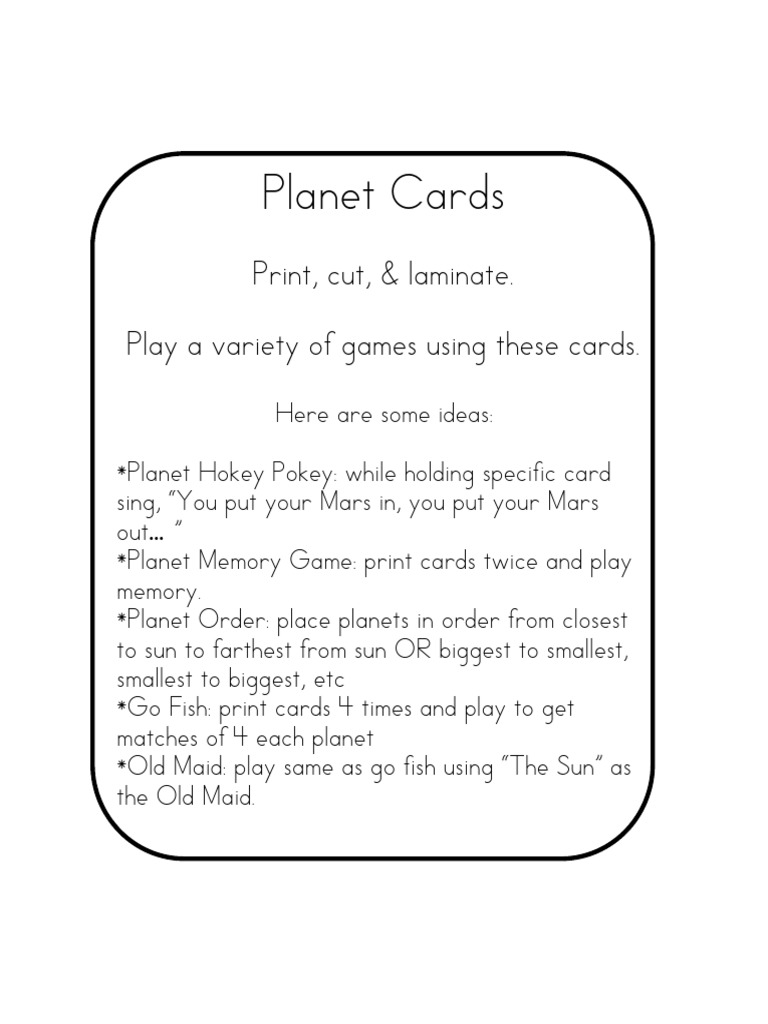 Planet Cards: Print, Cut, & Laminate. Play A Variety of Games Using ...