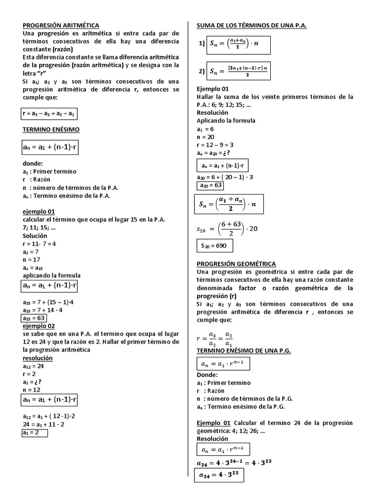 Progresion Aritmetica y Geometrica | PDF | Proporción | Objetos matemáticos