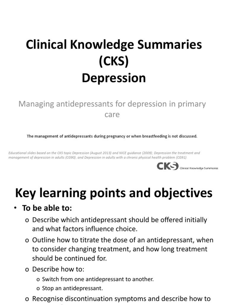Clinical Knowledge Summaries (CKS) Depression: Managing Antidepressants ...
