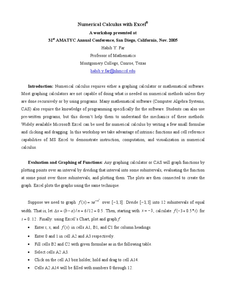 Numerical Calculus With Excel | PDF | Integral | Area