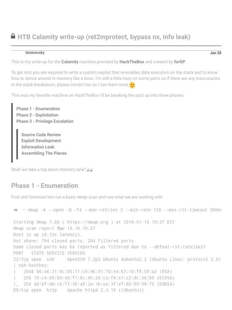 HTB Calamity Write-Up (Ret2mprotect, Bypass NX, Info Leak) - CTF - 0x00sec - The Home of The ...