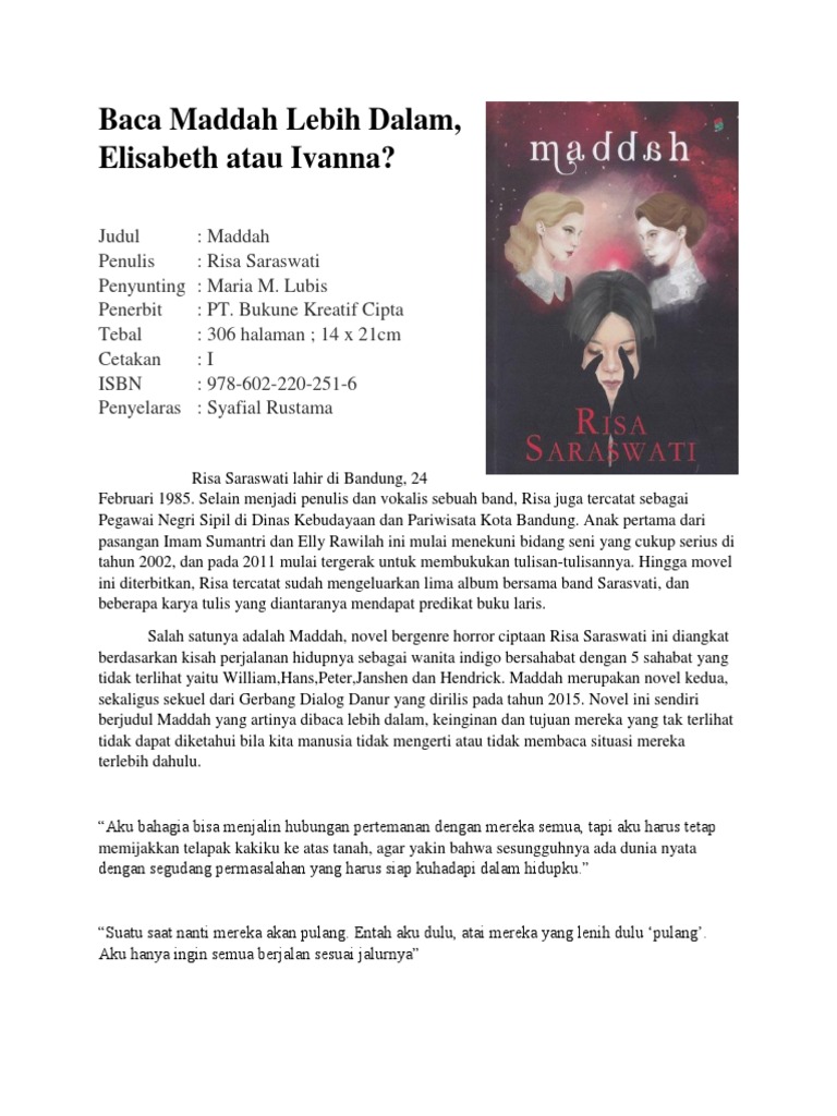 Resensi Novel Maddah - Risa Saraswati | PDF | Puisi