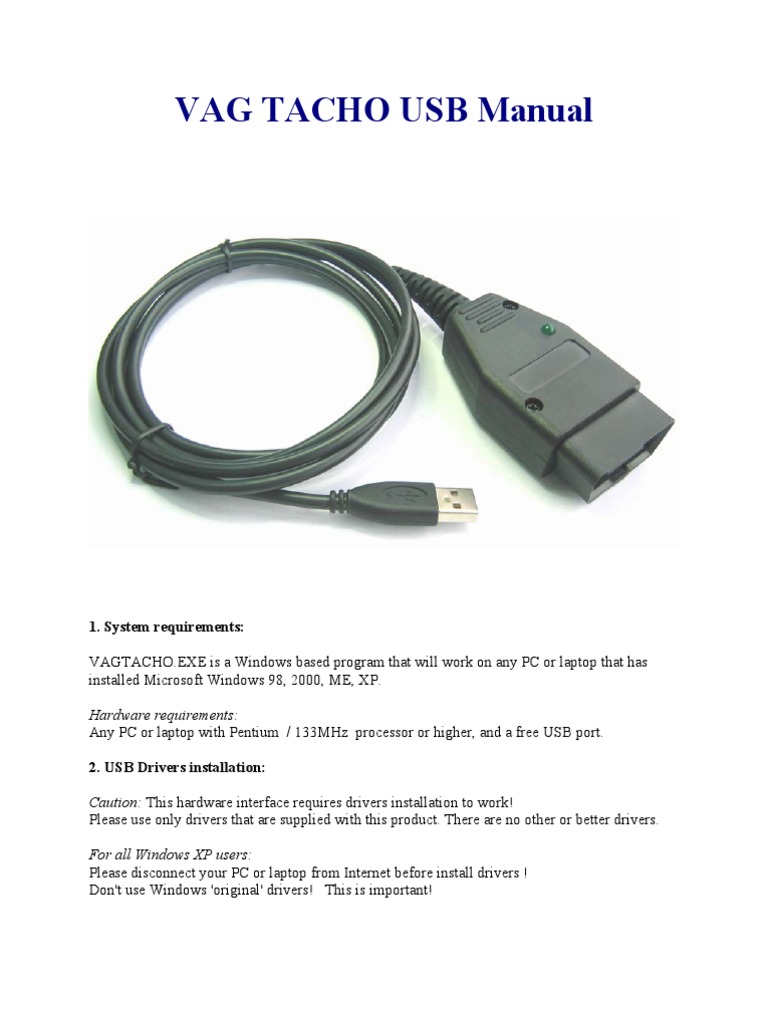Vag Tacho User Manual[1] | Device Driver | Microsoft Windows