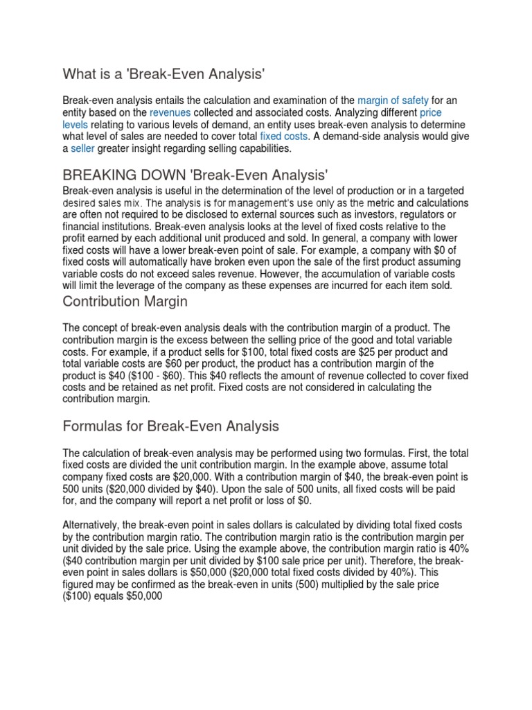 Break Even Analysis | PDF | Marginal Cost | Economics