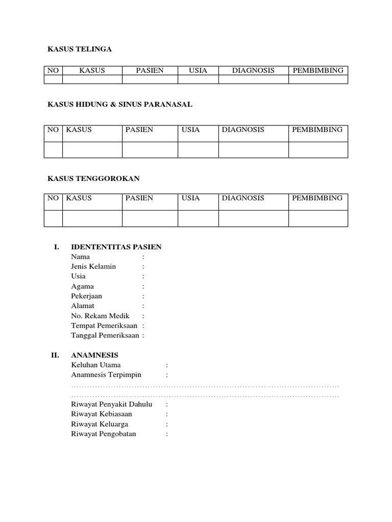 Kerangka Status Pasien THT | PDF