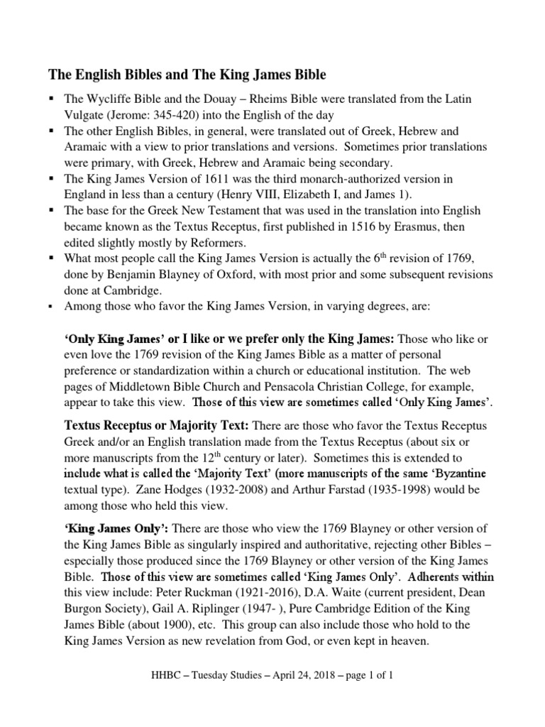 The English Bibles and The King James Bible | PDF | King James Version ...