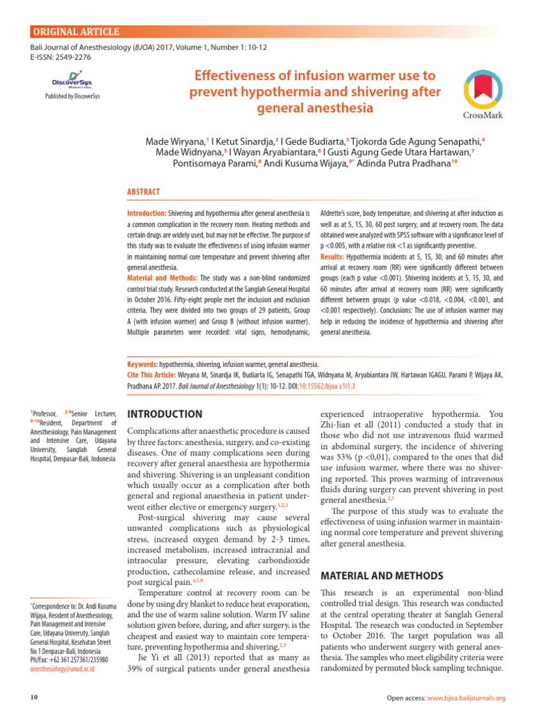 Infus Warmer | PDF | Anesthesia | Hypothermia
