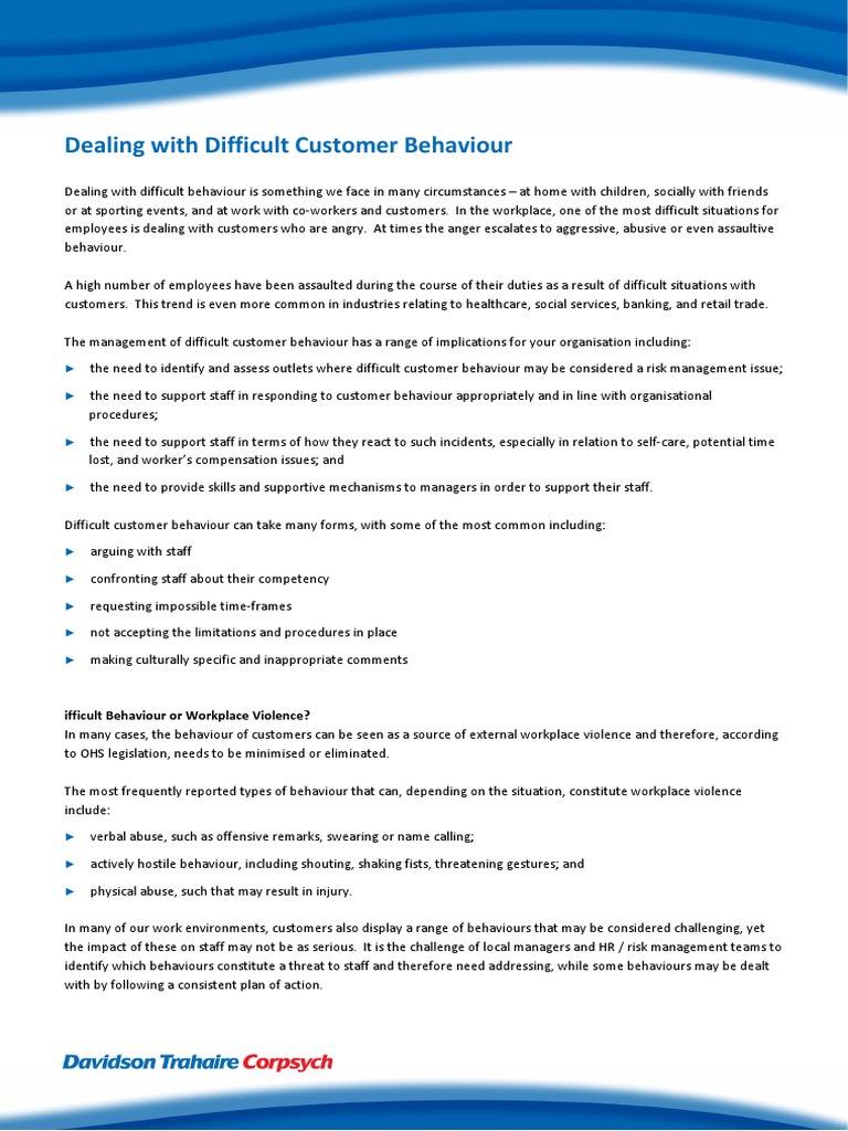 Dealing With Difficult Customer Behaviour: Ifficult Behaviour or ...
