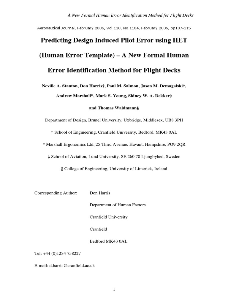 Predicting Design Induced Pilot Error Using HET (Human Error Template ...