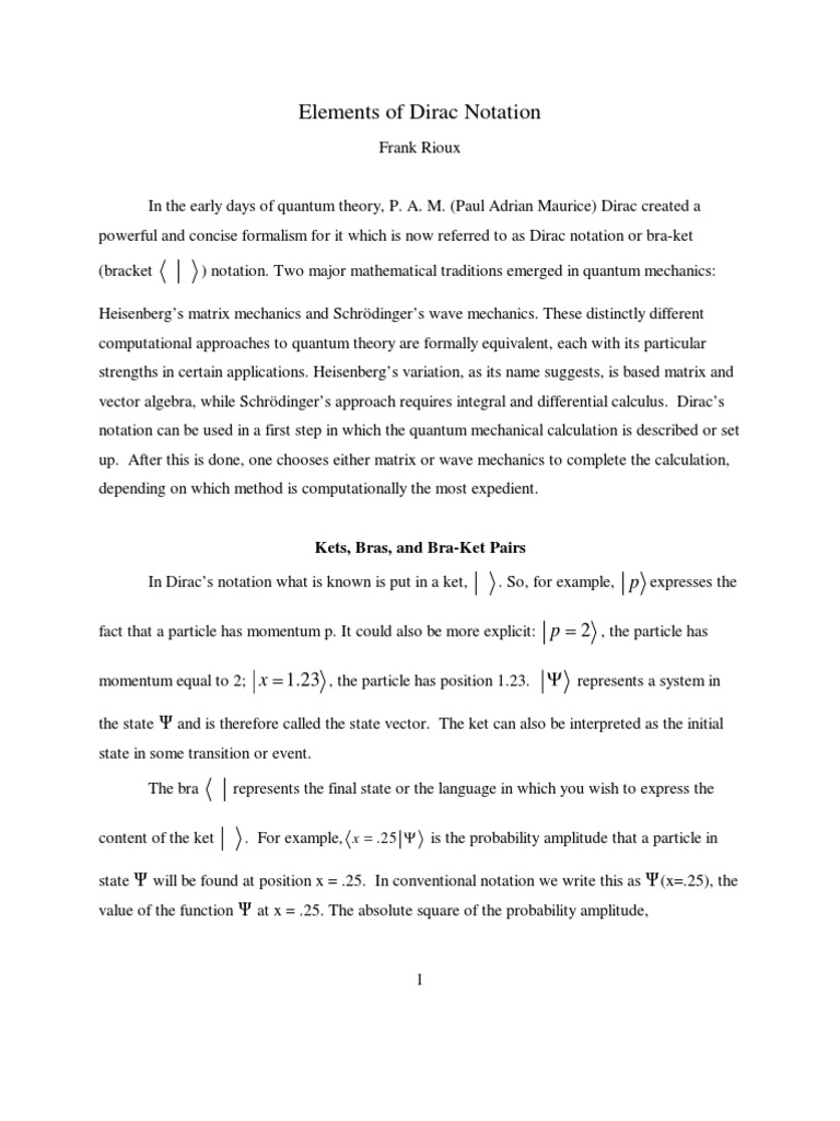 Elements of Dirac Notation: Kets, Bras, and Bra-Ket Pairs | PDF ...