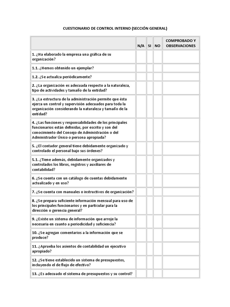 Cuestionario de Control Interno | PDF | Contabilidad | Presupuesto