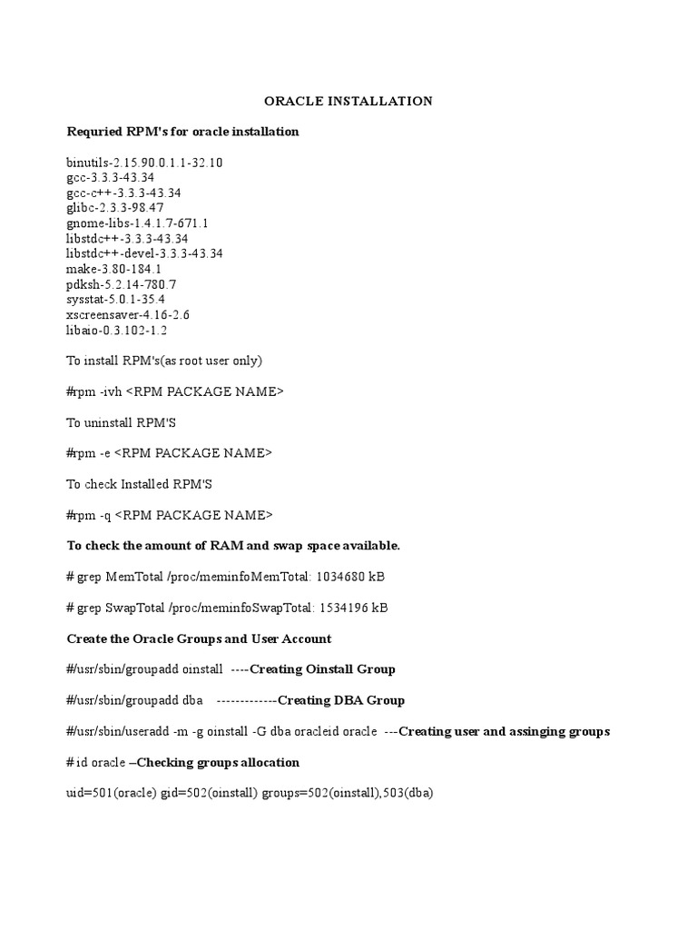 Oracle Installation On Linux Pdf Oracle Database Operating System Technology