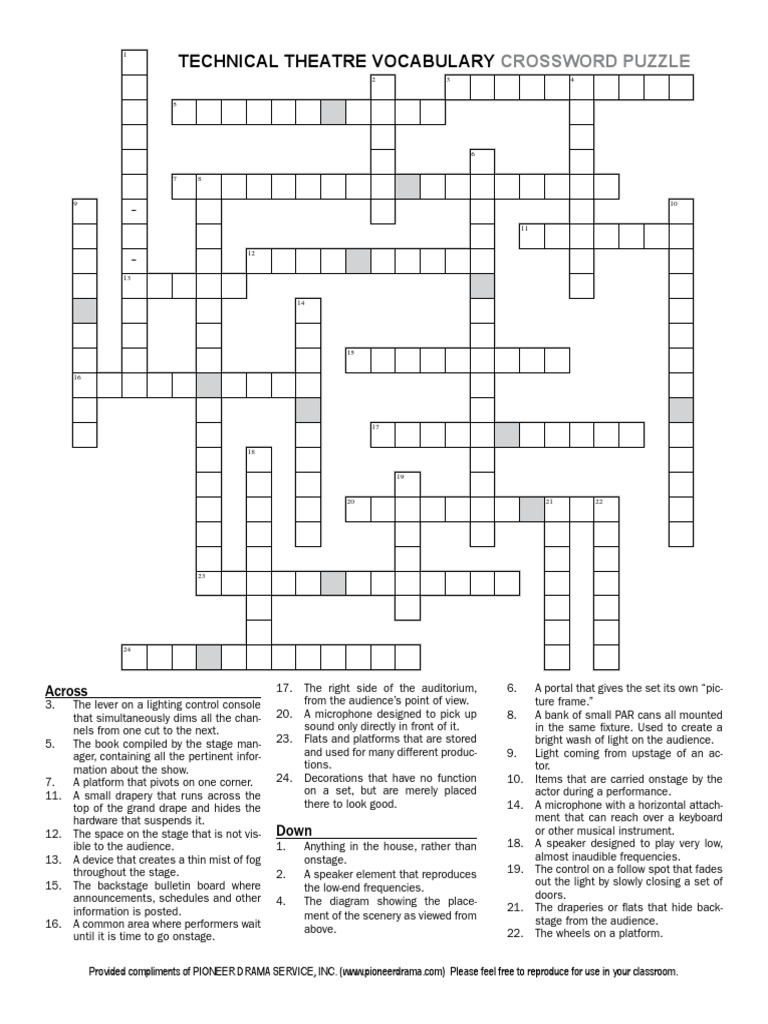 Technical Theatre Vocab Crossword Puzzle PDF | PDF