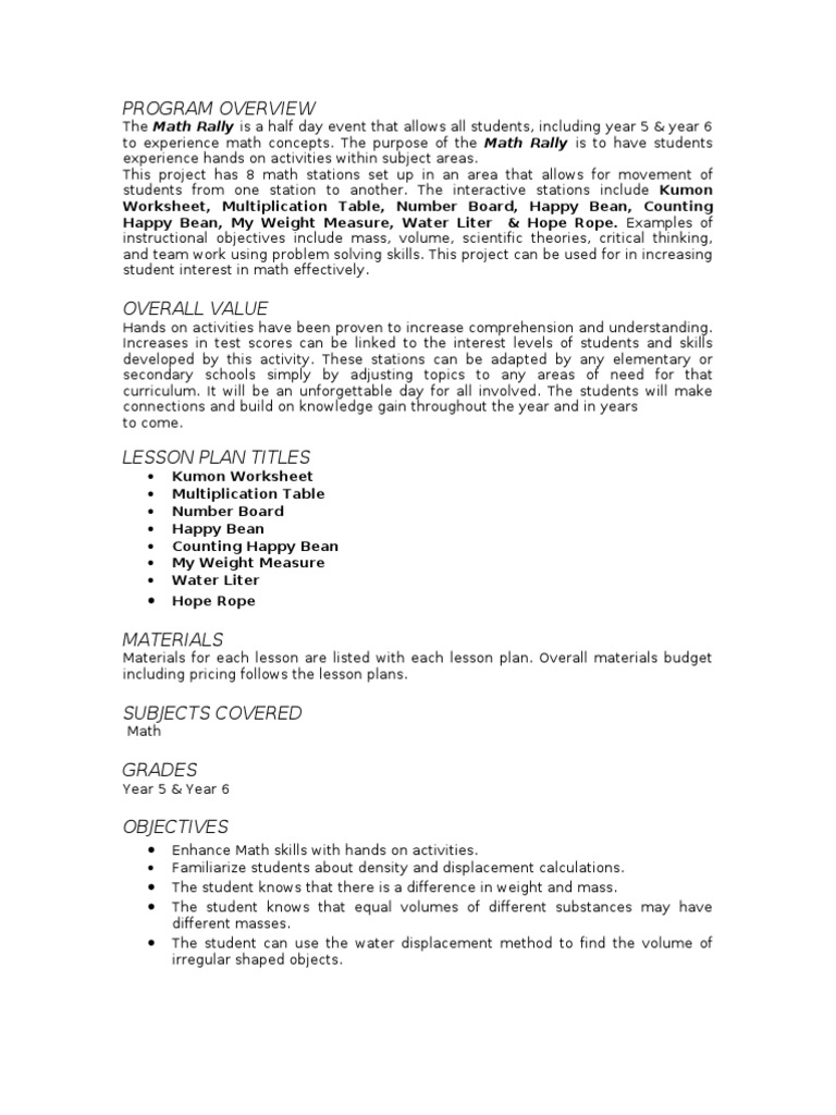 Math Rally | PDF | Lesson Plan | Teaching Mathematics
