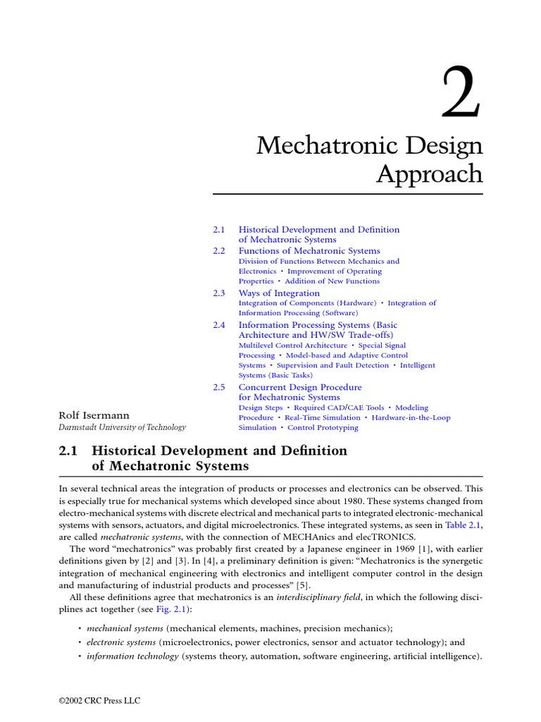 Mechatronics Handbook - 02 - Mechatronic Design Approach PDF | PDF | Machines | Fluid Dynamics