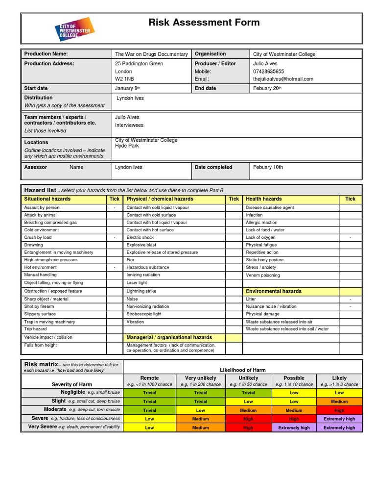 Risk Assessment | PDF | Hazards | Explosive Material