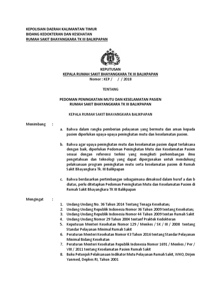 Pedoman & SK Pemberlakuan Pedoman PMKP | PDF