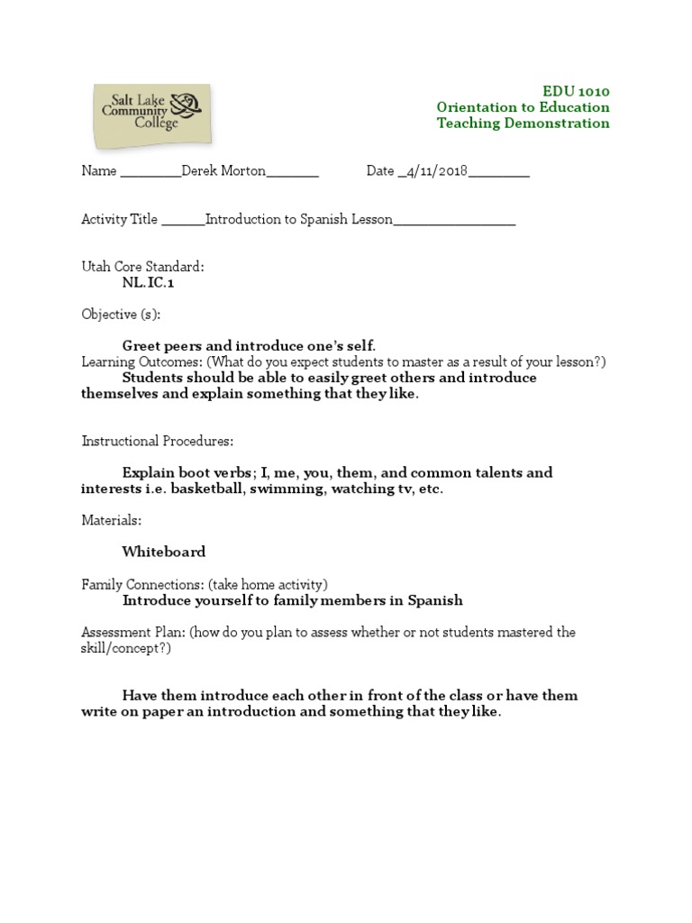 Teaching Demonstration Form Final | PDF