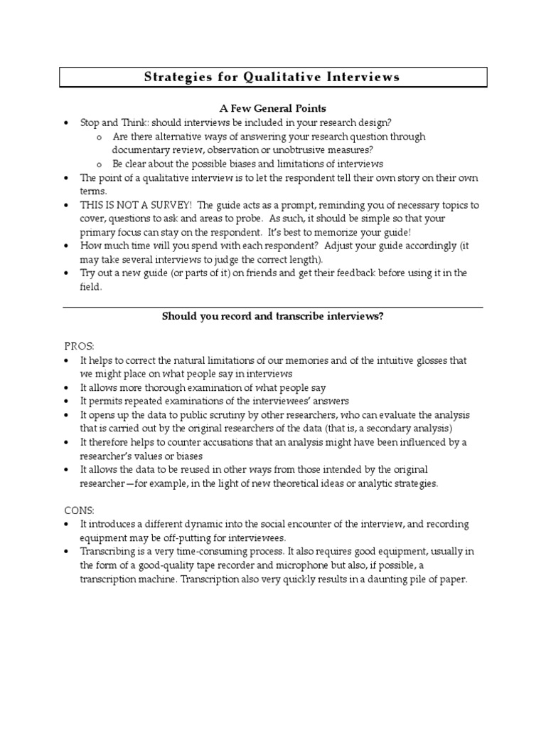 Strategies For Qualitative Interviews: A Few General Points | PDF ...