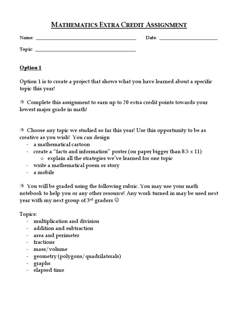 Math Extra Credit | PDF | Teaching Mathematics | Cognition