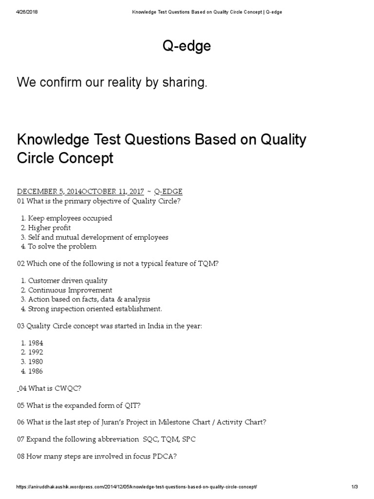 Knowledge Test Questions Based On Quality Circle Concept - Q-Edge | PDF ...