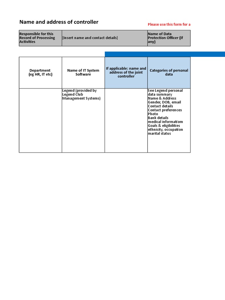 Legend Register of Processing Activities Ropa | PDF | Information ...