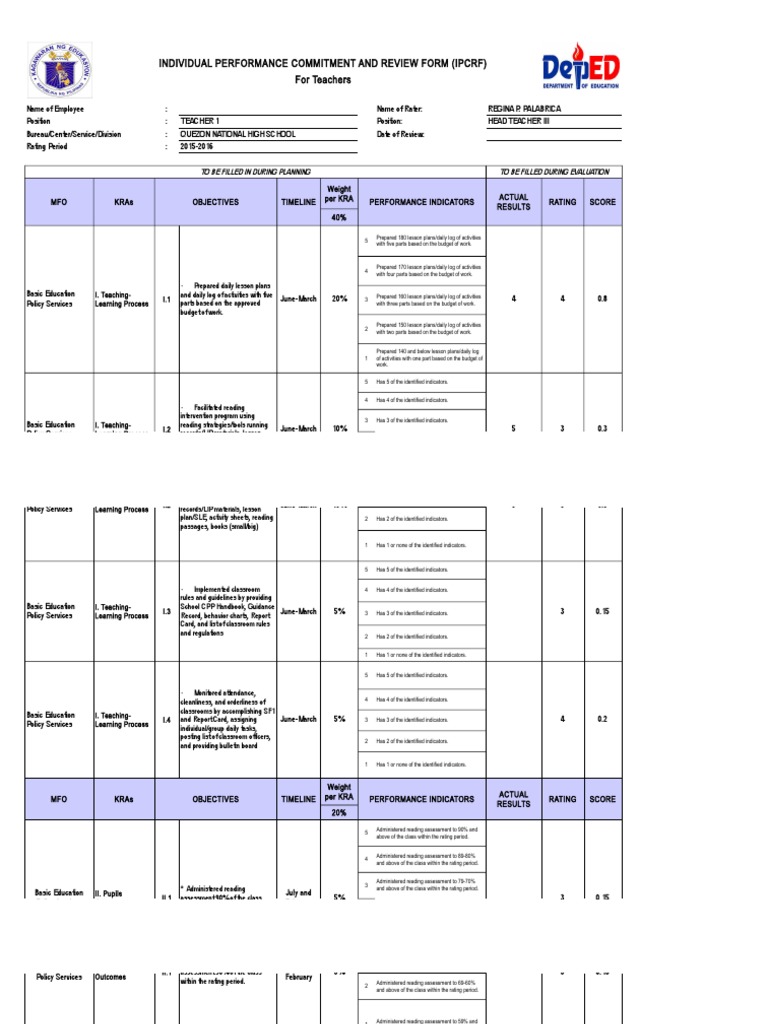 Master Teacher1 Official IPCRF 2017-2018 | PDF | Educational Assessment ...