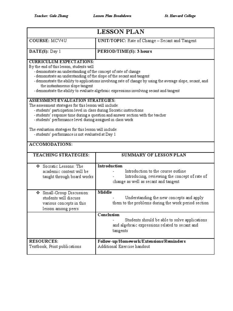 MCV4U Lesson Plans on Limits | PDF | Lesson Plan | Curriculum