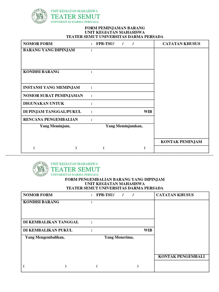 Form Peminjaman Barang - Tsu | PDF