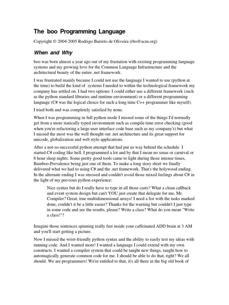 The Boo Programming Language: When and Why | PDF