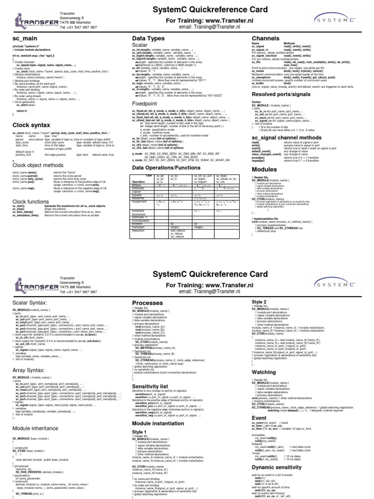Systemc Refcard | PDF | Data Type | Bit