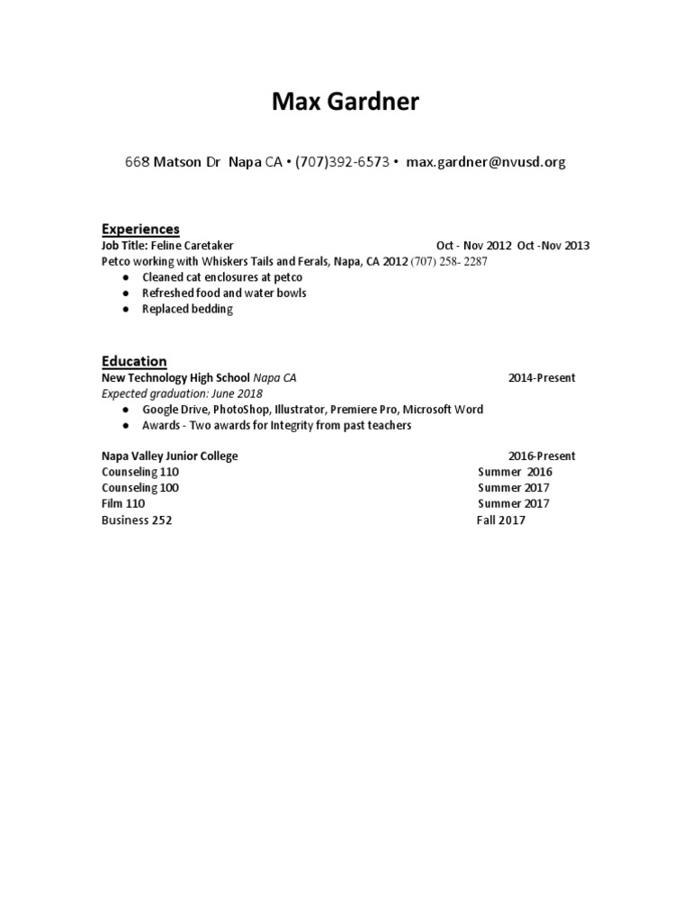 Max Gardner: Experiences | PDF