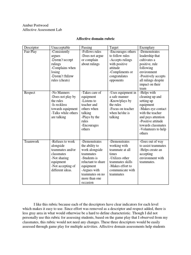 Affective Domain Rubric | PDF | Rubric (Academic) | Insight