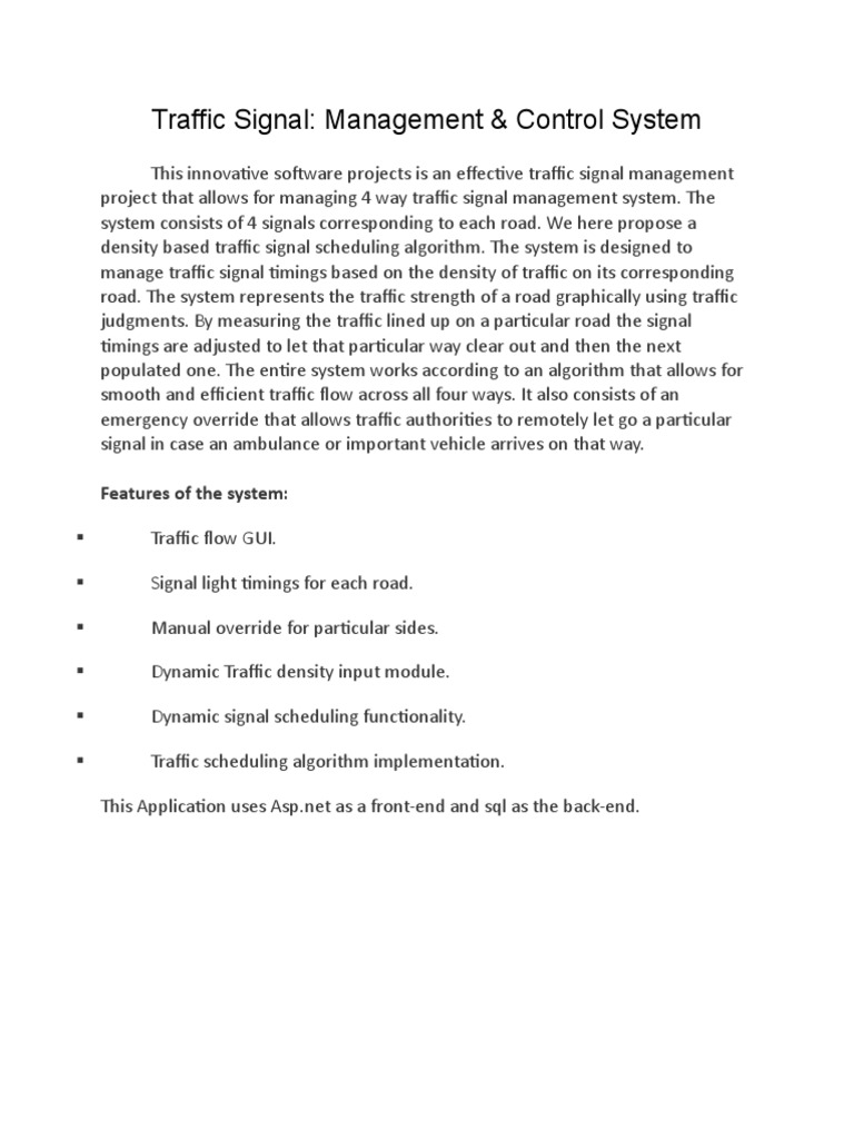 Traffic Signal: Management & Control System: Features of The System | PDF