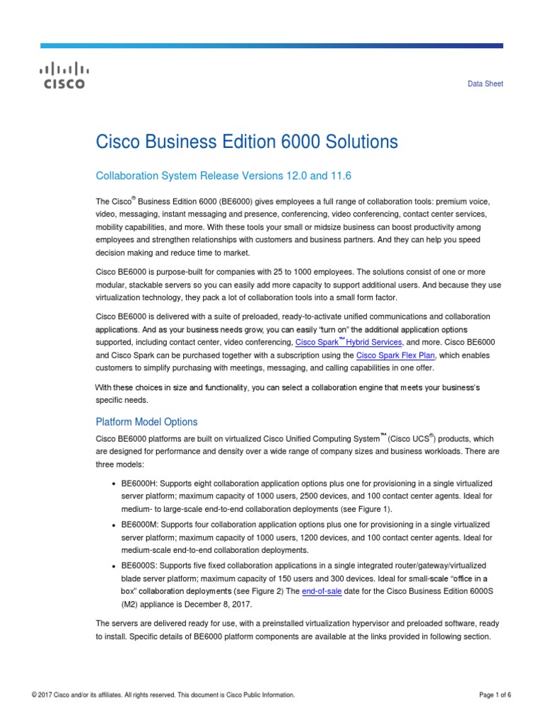 CPB - Datasheet - BE6000 PDF | PDF | Cisco Systems | Instant Messaging
