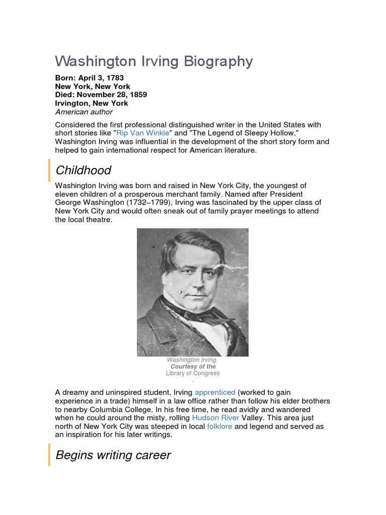 Washington Irving Biography | PDF | Washington Irving | The Sketch Book ...
