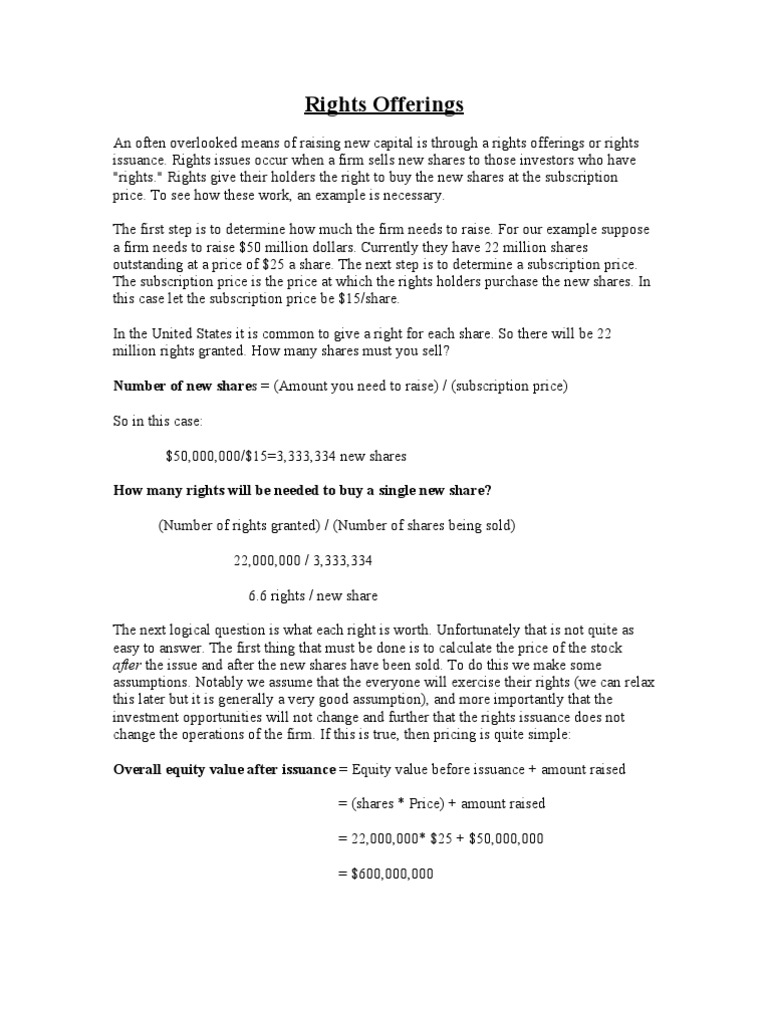 Rights Offerings: Number of New Shares (Amount You Need To Raise ...