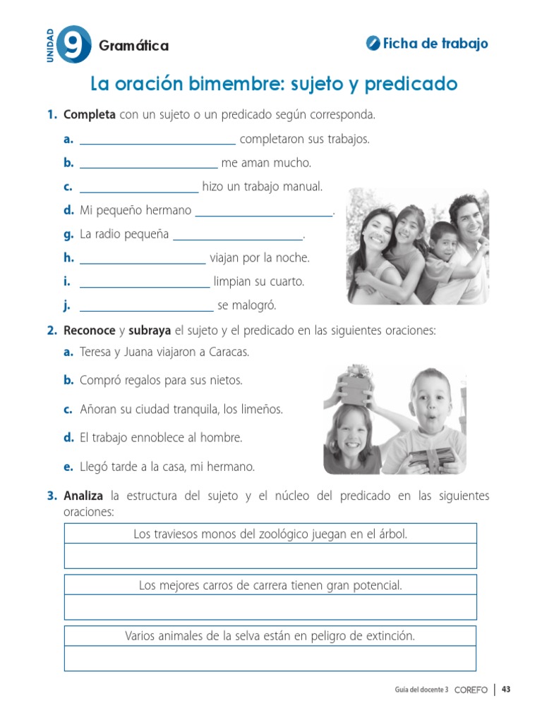 Com3p U9 Ficha Gramatica La Oracion Bimestre Sujeto y Predicado | PDF ...