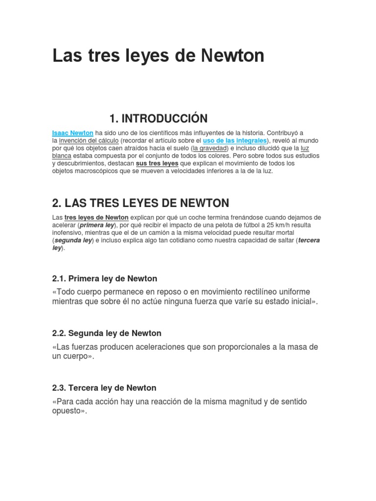 Las Tres Leyes de Newton | PDF | Integral | Las leyes del movimiento de ...