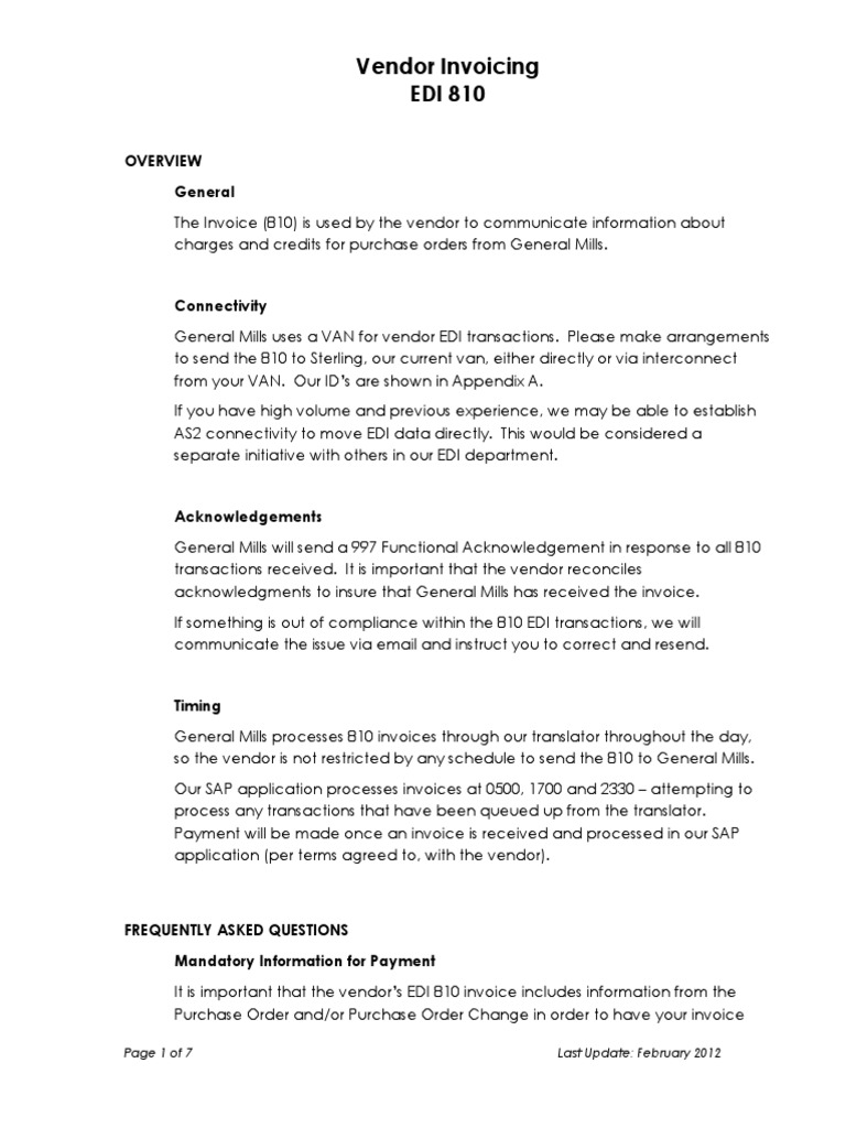 Vendor Invoicing EDI 810: General | PDF | Electronic Data Interchange ...