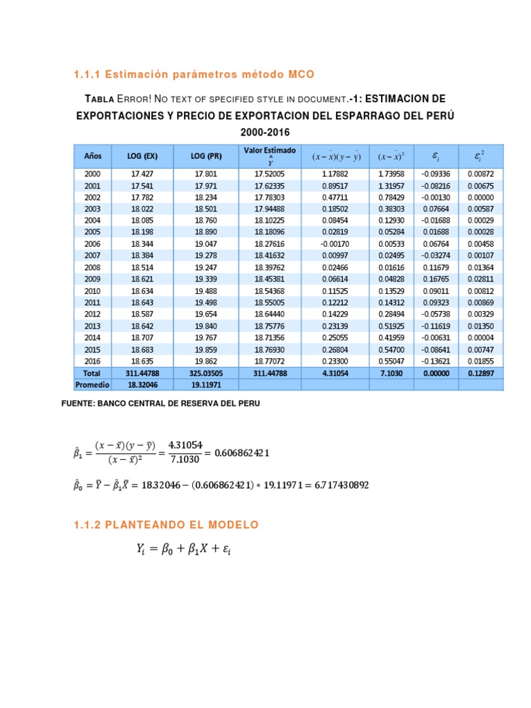 Estimación Parámetros Método MCO | PDF | Econometría | Significancia ...