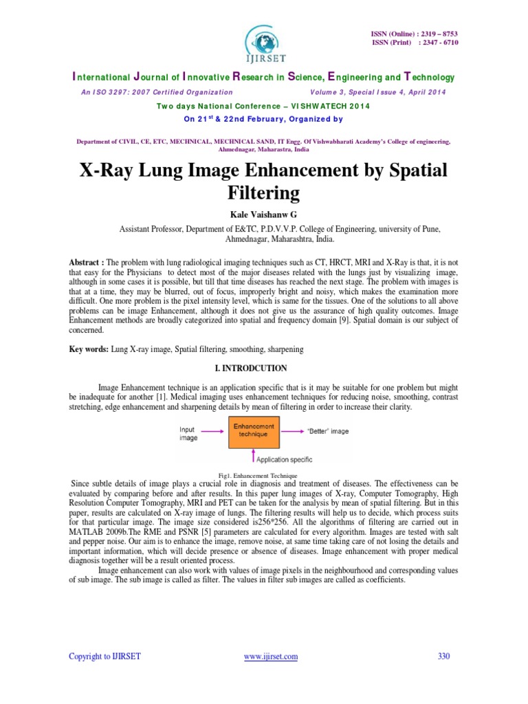 X-Ray Lung Image Enhancement by Spatial Filtering: I J I R S E T | PDF | Filter (Signal ...