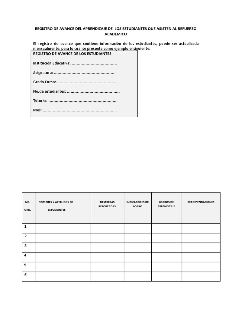 Anexo 3 - Registro de Avances de Aprendizaje de Los Estudiantes Que ...